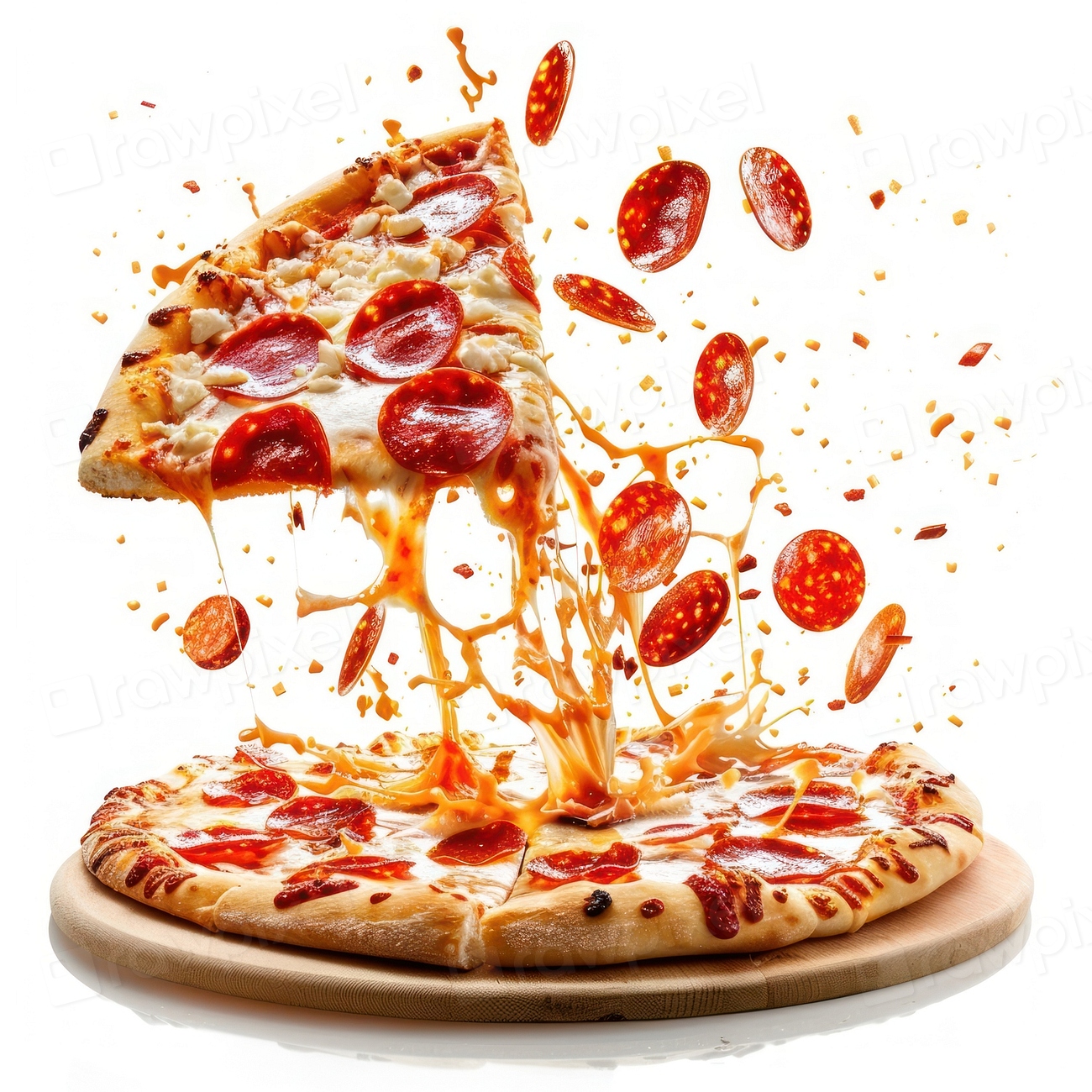 Exploding pepperoni pizza food explosion | Free Photo - rawpixel