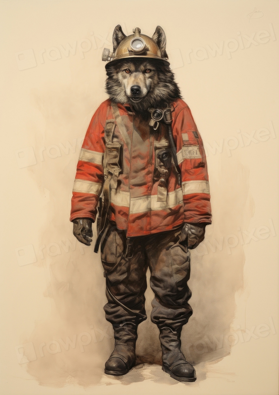 Wolf costumes wearing firefighter outfit | Free Photo Illustration ...