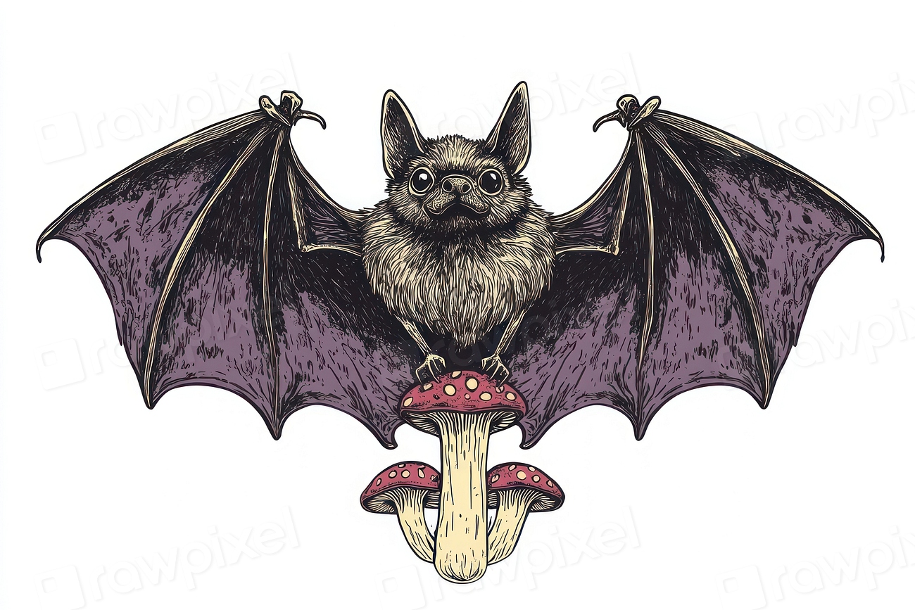bat mushroom illustration mushrooms wildlife. | Free Photo Illustration ...