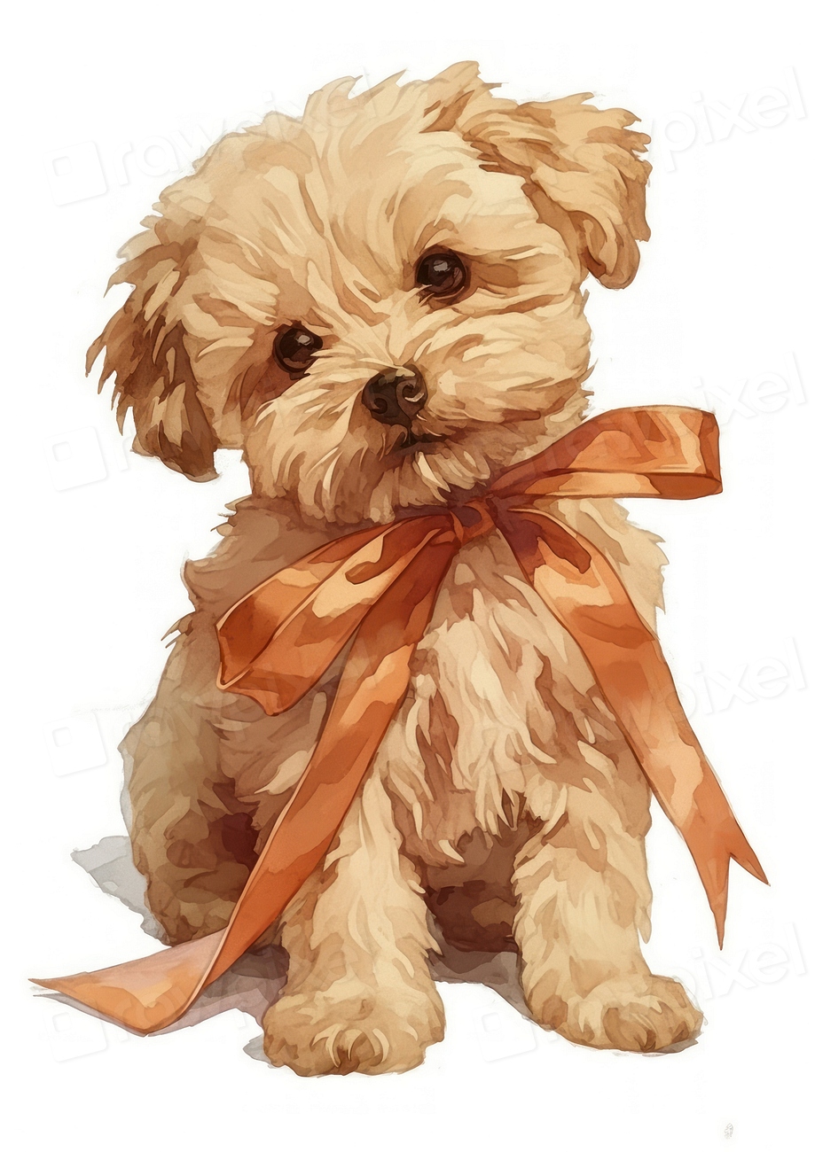 Brown coquette dog illustration watercolor | Free Photo Illustration - rawpixel
