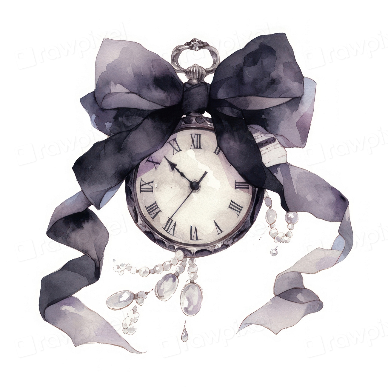 Black coquette clock illustration watercolor | Free Photo Illustration ...