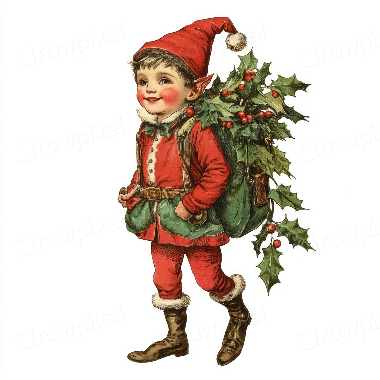 Christmas elf illustration vintage art. | Free Photo Illustration ...