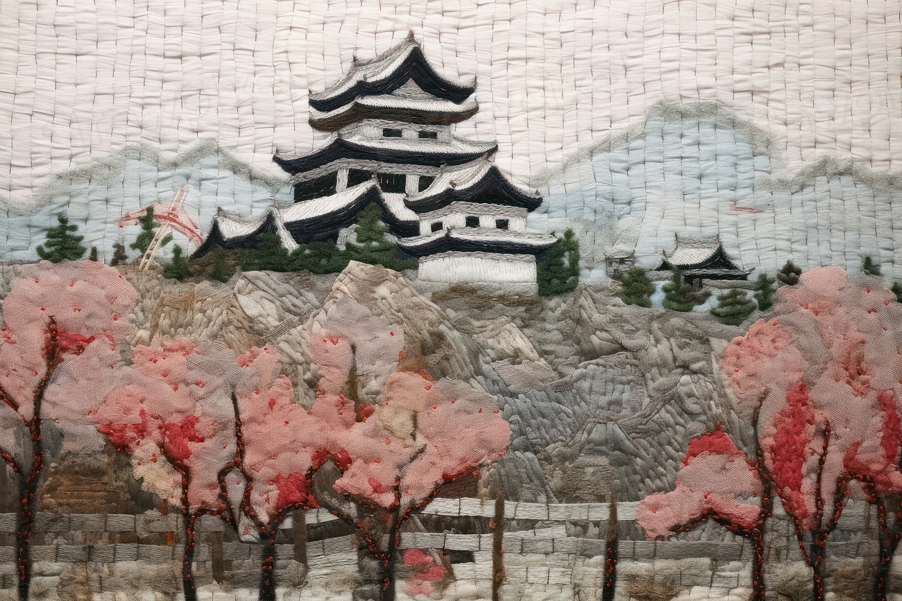 Japanese castle architecture embroidery building. | Free Photo - rawpixel
