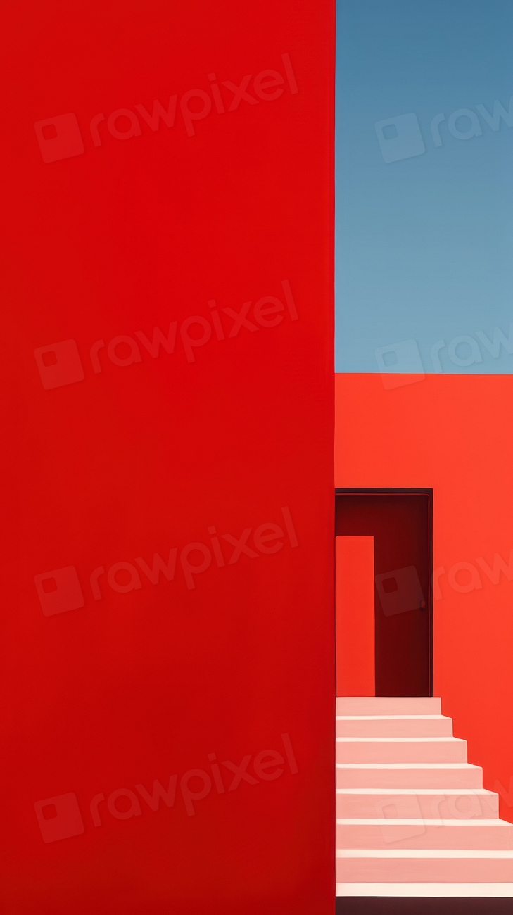 Red building wallpaper architecture staircase | Premium Photo ...