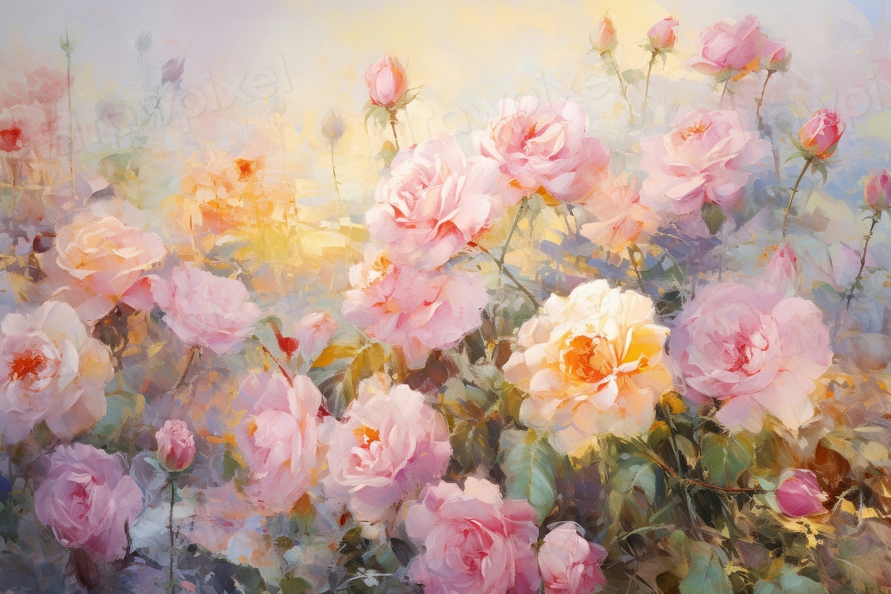 Rose garden painting backgrounds blossom | Free Photo Illustration ...