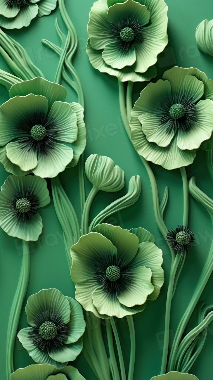 Poppy bas relief pattern green | Free Photo - rawpixel
