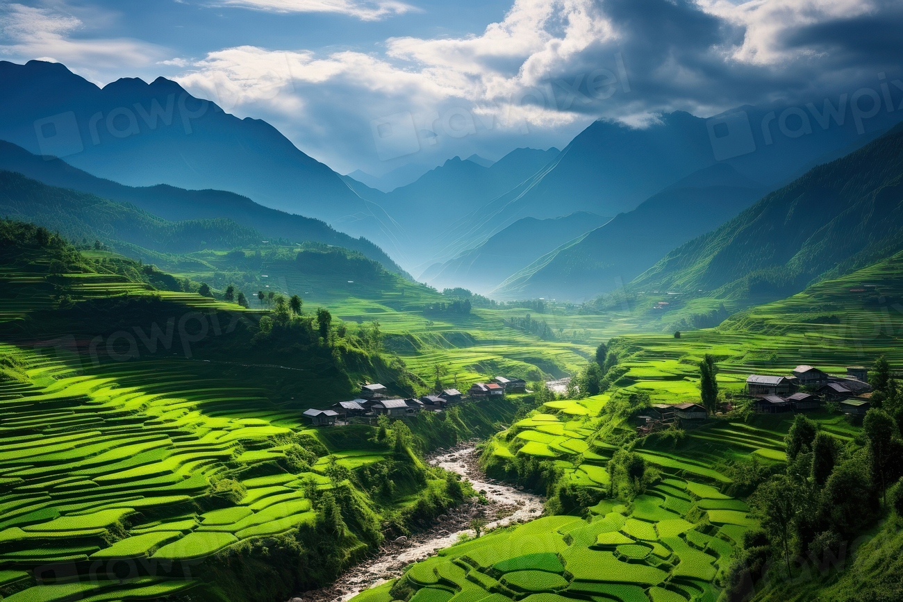 Lush green valley landscape mountain | Free Photo - rawpixel