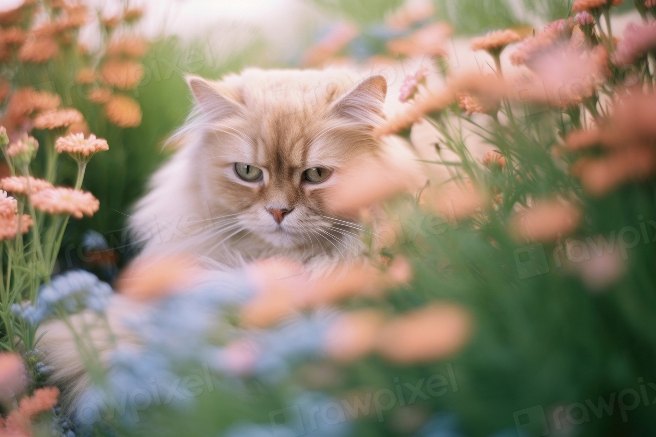 cat flower graden photography portrait | Free Photo - rawpixel