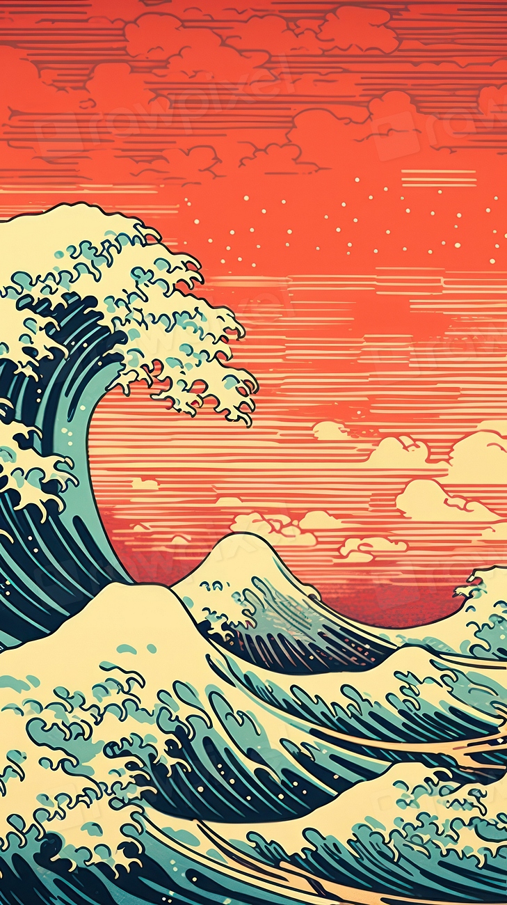 Japanese wave outdoors nature ocean. | Premium Photo Illustration ...