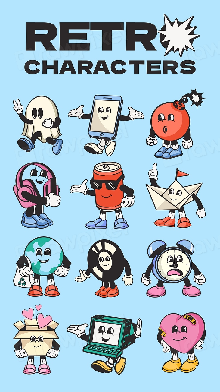 Retro character design element set | Premium Photo - rawpixel
