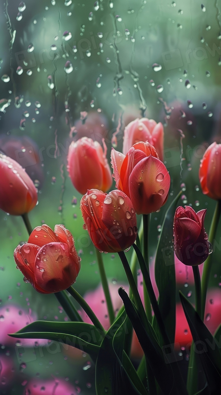 Rain scene tulips outdoors blossom | Free Photo - rawpixel