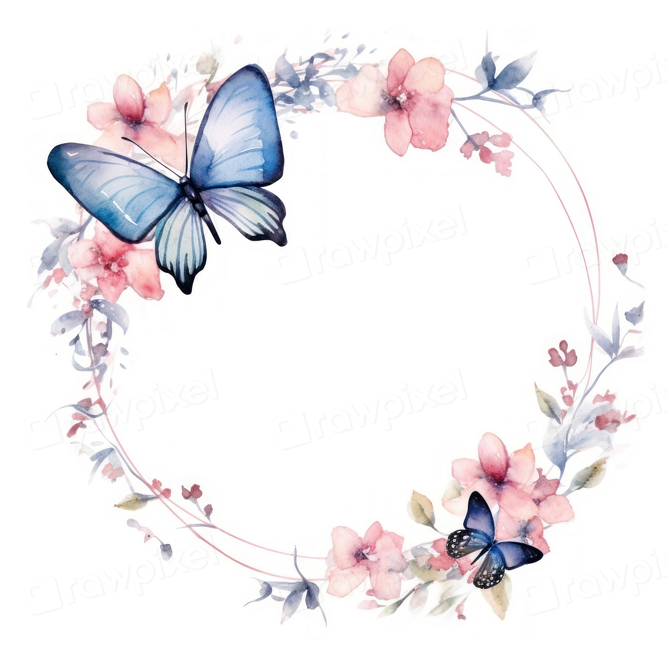 Butterfly and flowers frame watercolor | Premium Photo Illustration ...