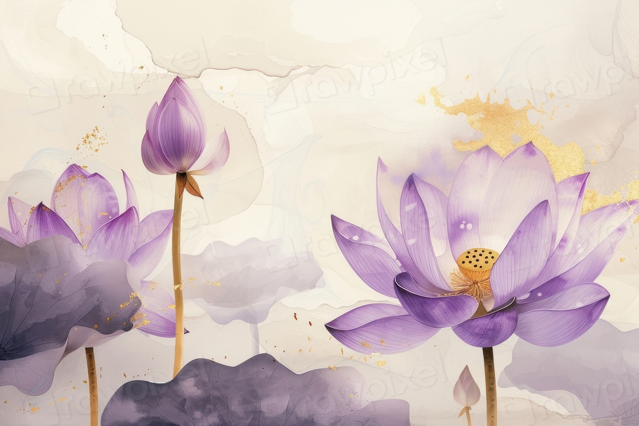 Purple lotus watercolor background painting | Free Photo Illustration ...