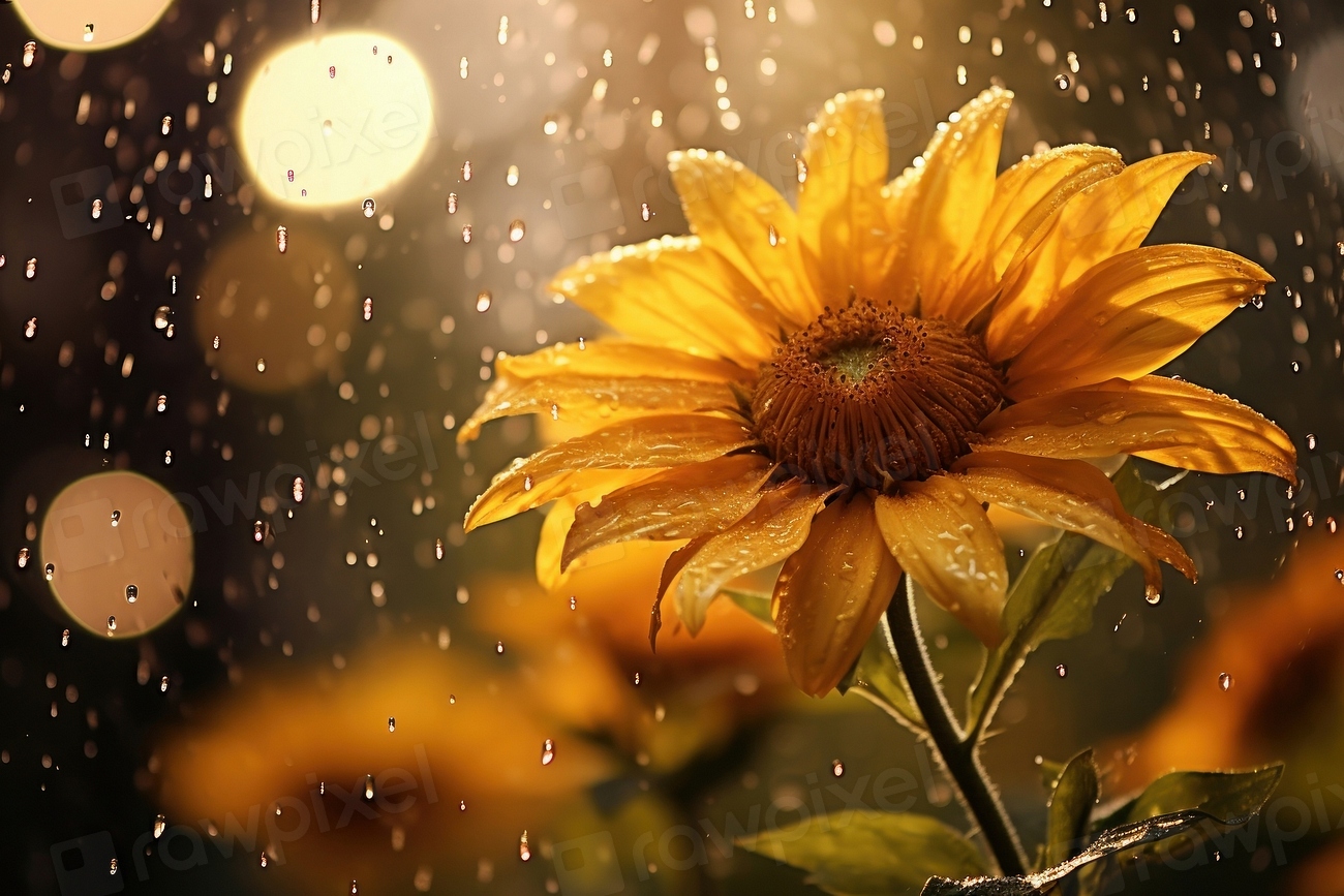 rain scene sunflower sunlight plant | Free Photo - rawpixel