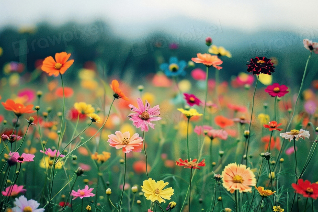 Colorful flower field landscape grassland | Premium Photo - rawpixel