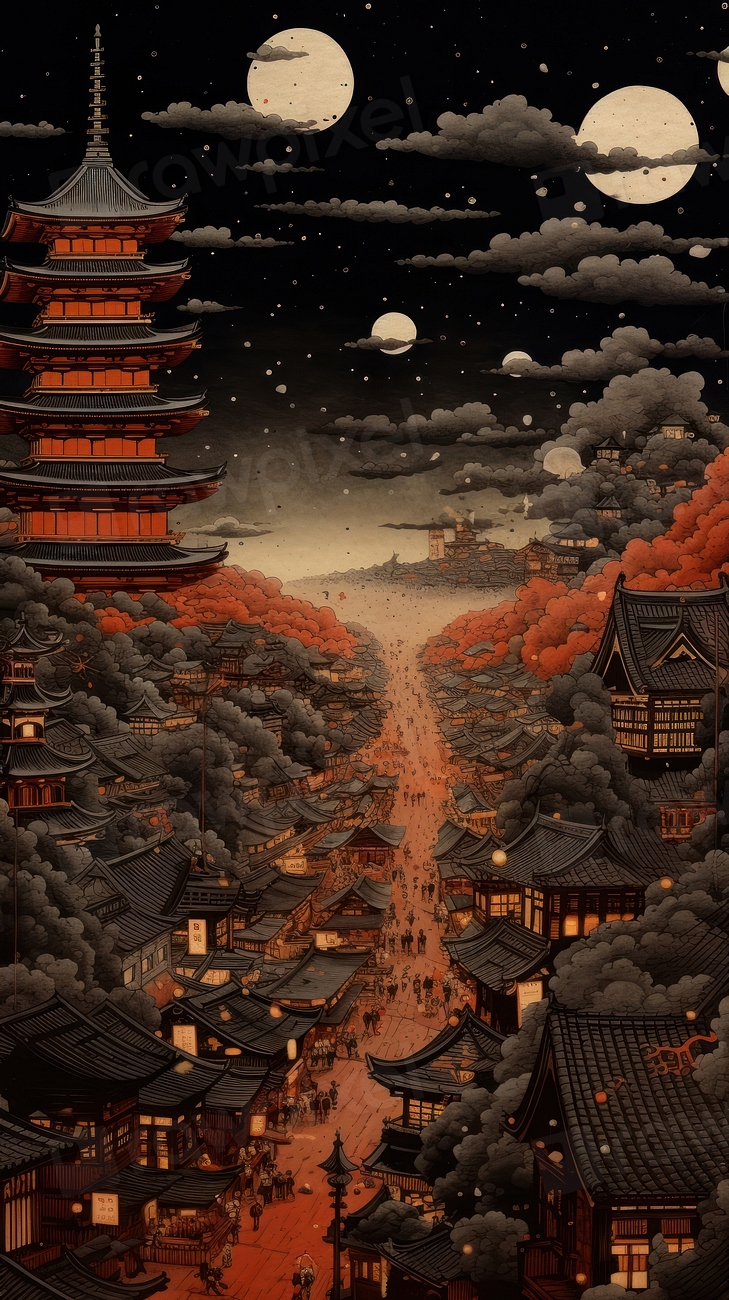 Traditional japanese crowded town night | Premium Photo Illustration ...