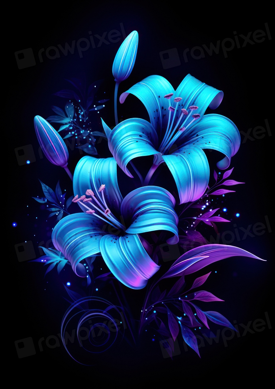 Neon lily pattern flower plant. | Free Photo Illustration - rawpixel
