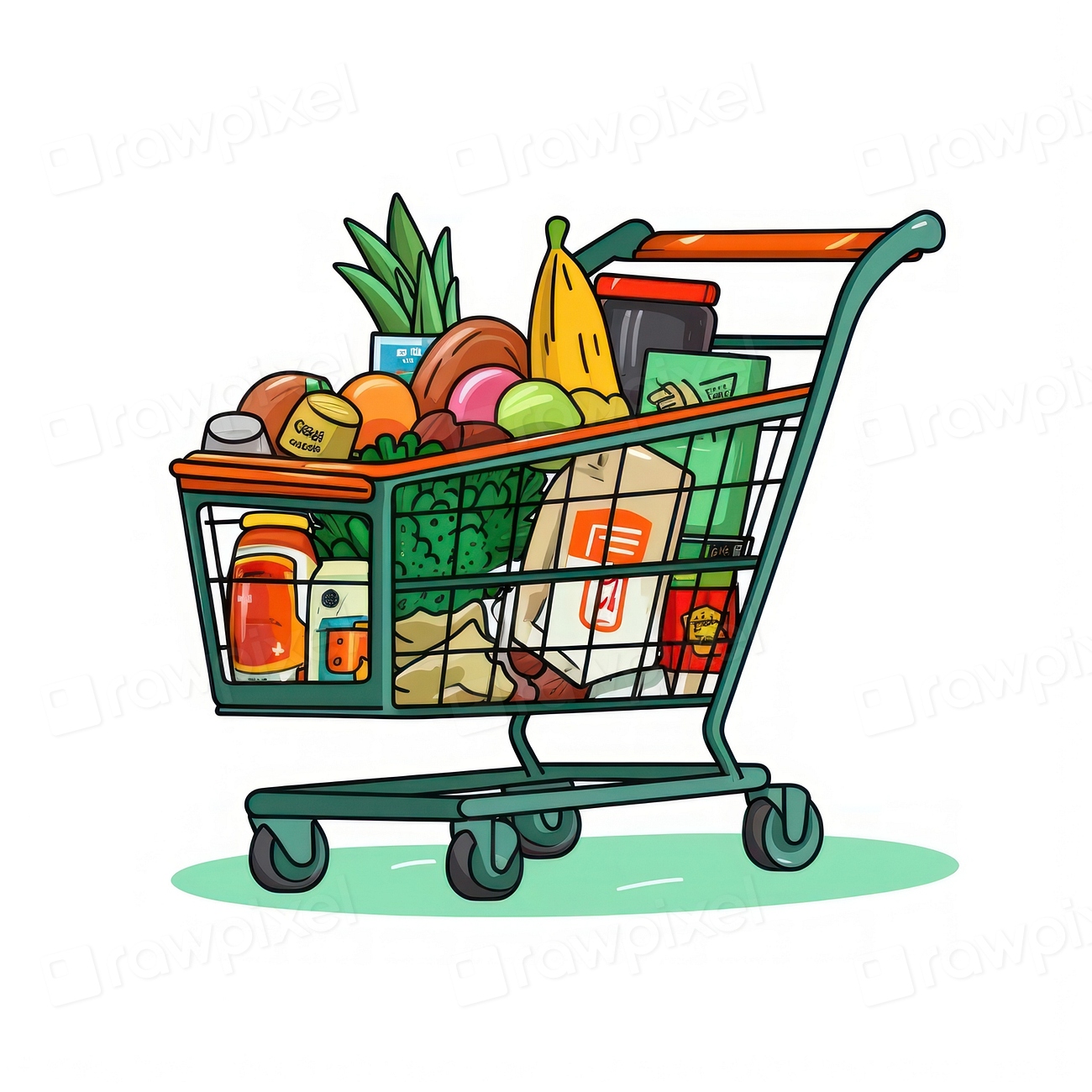 Shopping cart cartoon basket plant. | Free Photo Illustration - rawpixel