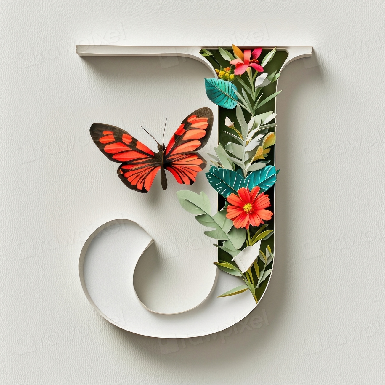 Letter J font butterfly plant | Free Photo - rawpixel