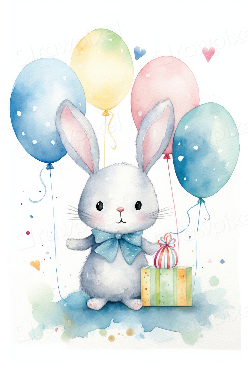 Bunny birthday balloon party. | Free Photo Illustration - rawpixel