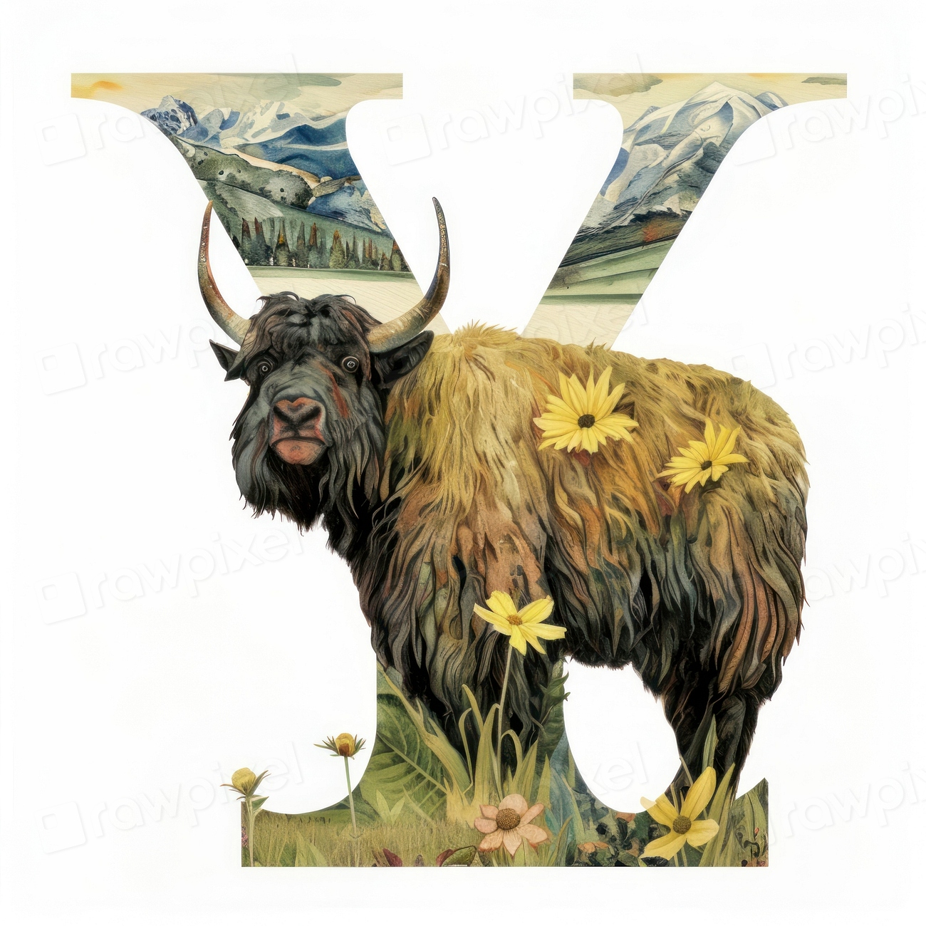 letter Y livestock buffalo cattle. | Free Photo Illustration - rawpixel