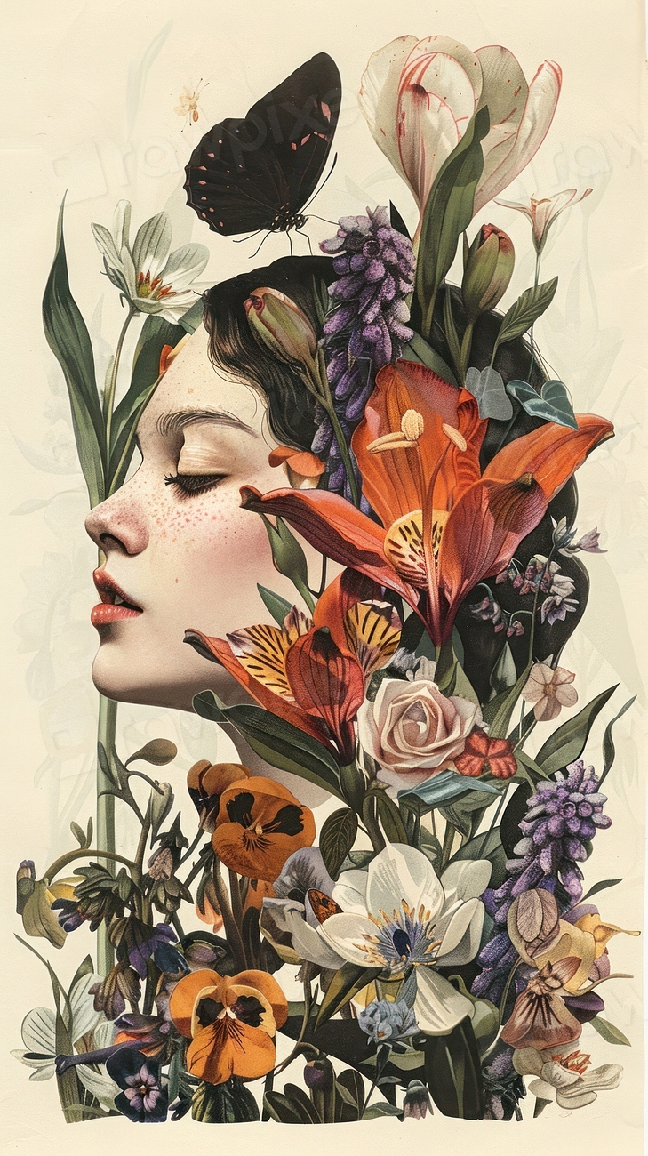 Spring flowers postcard painting graphics | Premium Photo Illustration ...