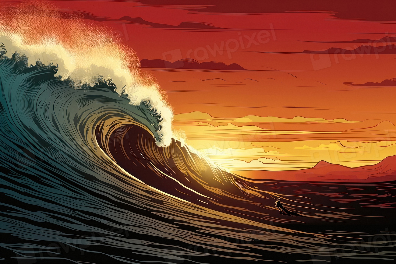 Recreation outdoors tsunami surfing. | Free Photo Illustration - rawpixel