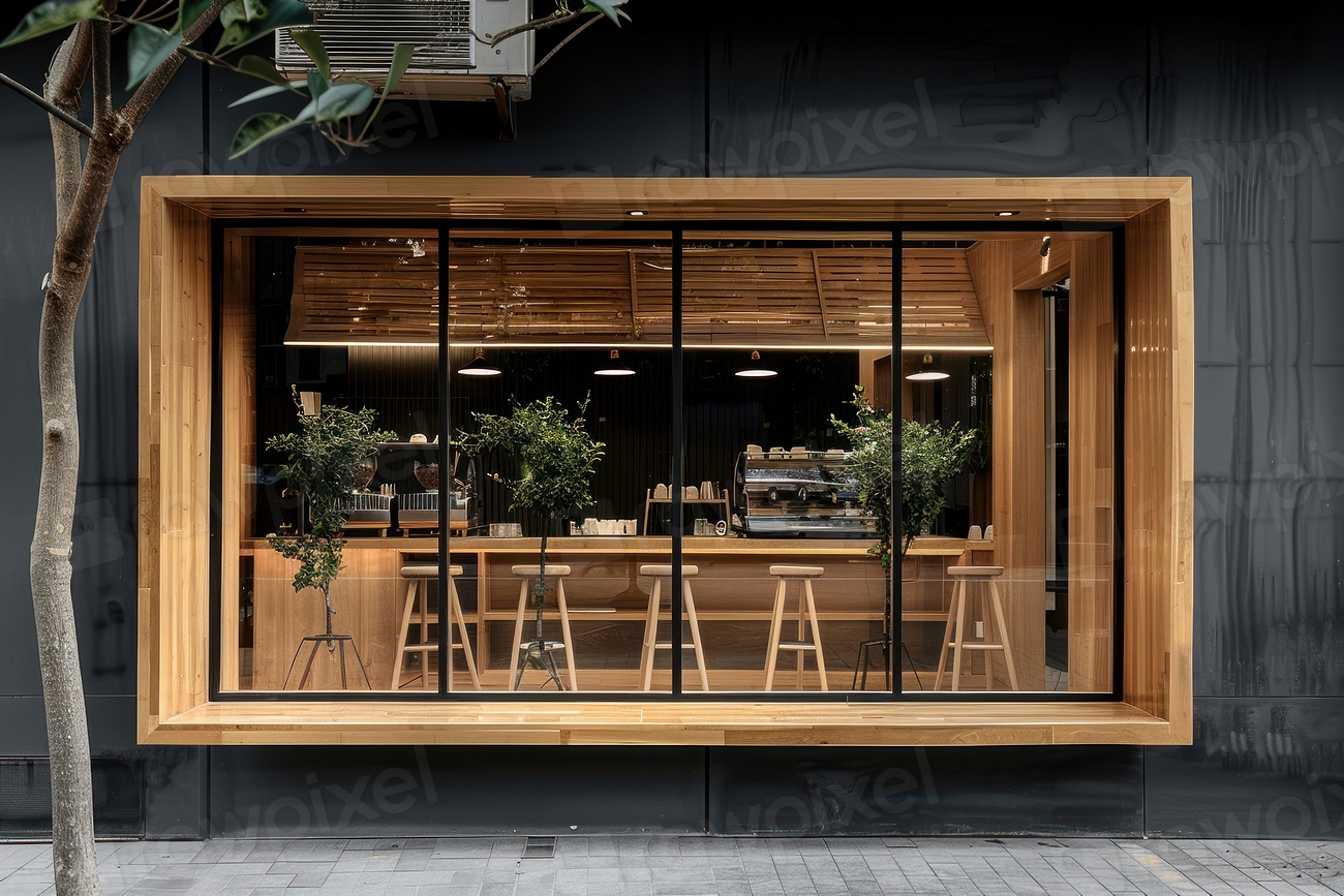 Glass window display mockup wood | Premium Photo - rawpixel