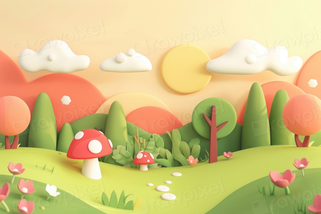 Cute nature background cartoon tranquility | Premium Photo Illustration ...