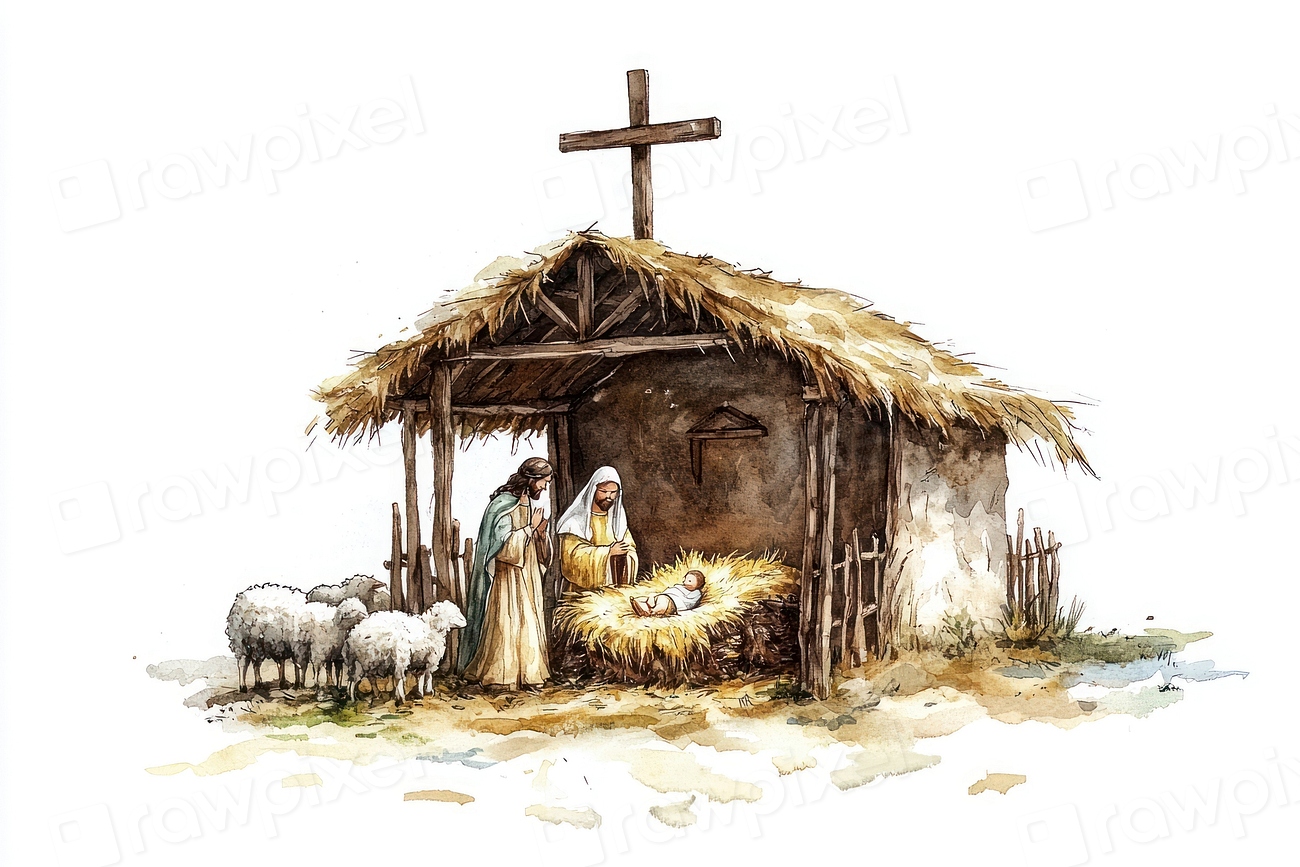 Nativity scene cross sheep illustration. | Free Photo Illustration ...