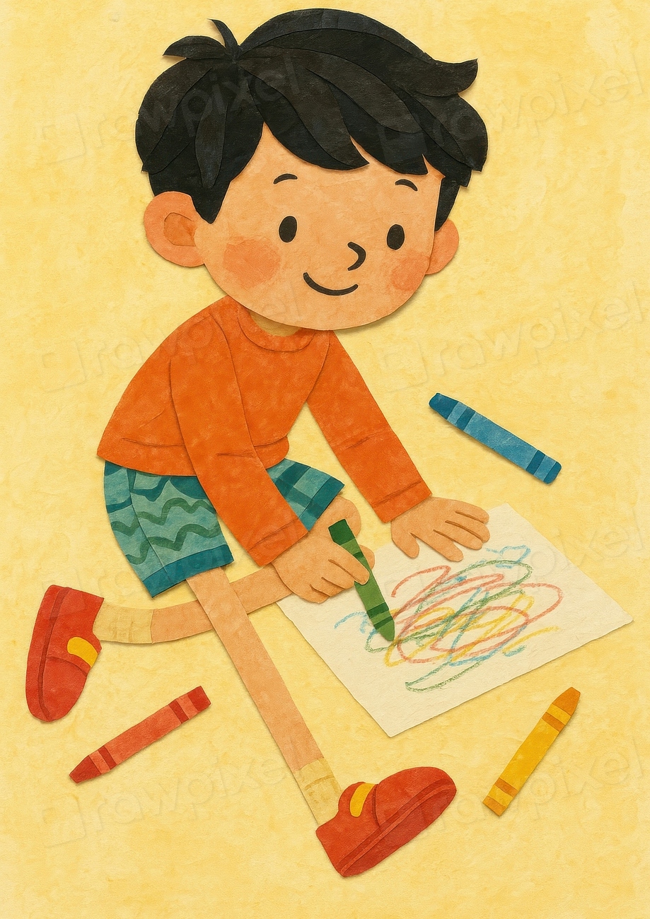 Playful child drawing crayons | Free Photo Illustration - rawpixel