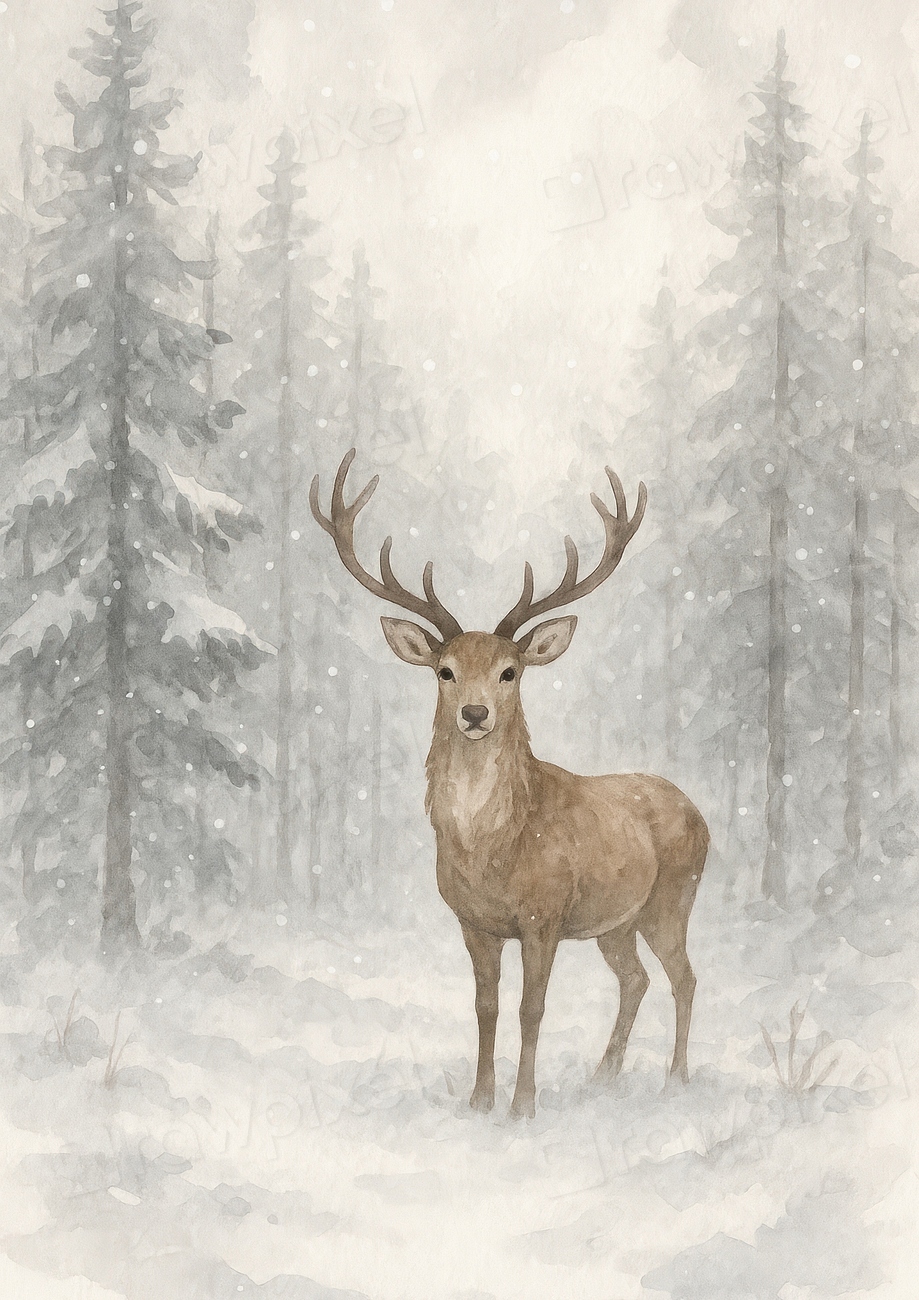 Majestic deer in snowy forest | Free Photo Illustration - rawpixel