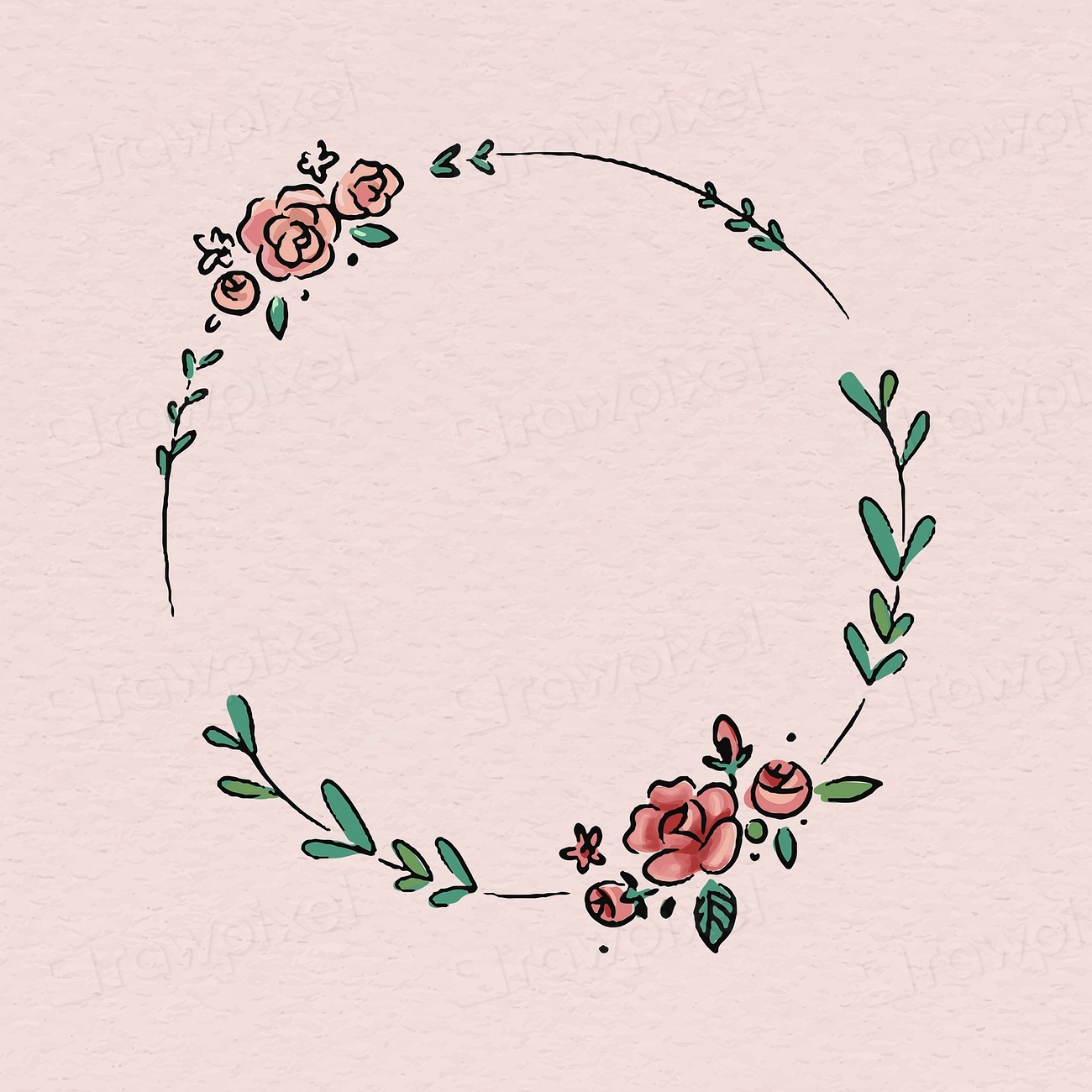 Rose circle frame clipart, doodle | Free Photo - rawpixel