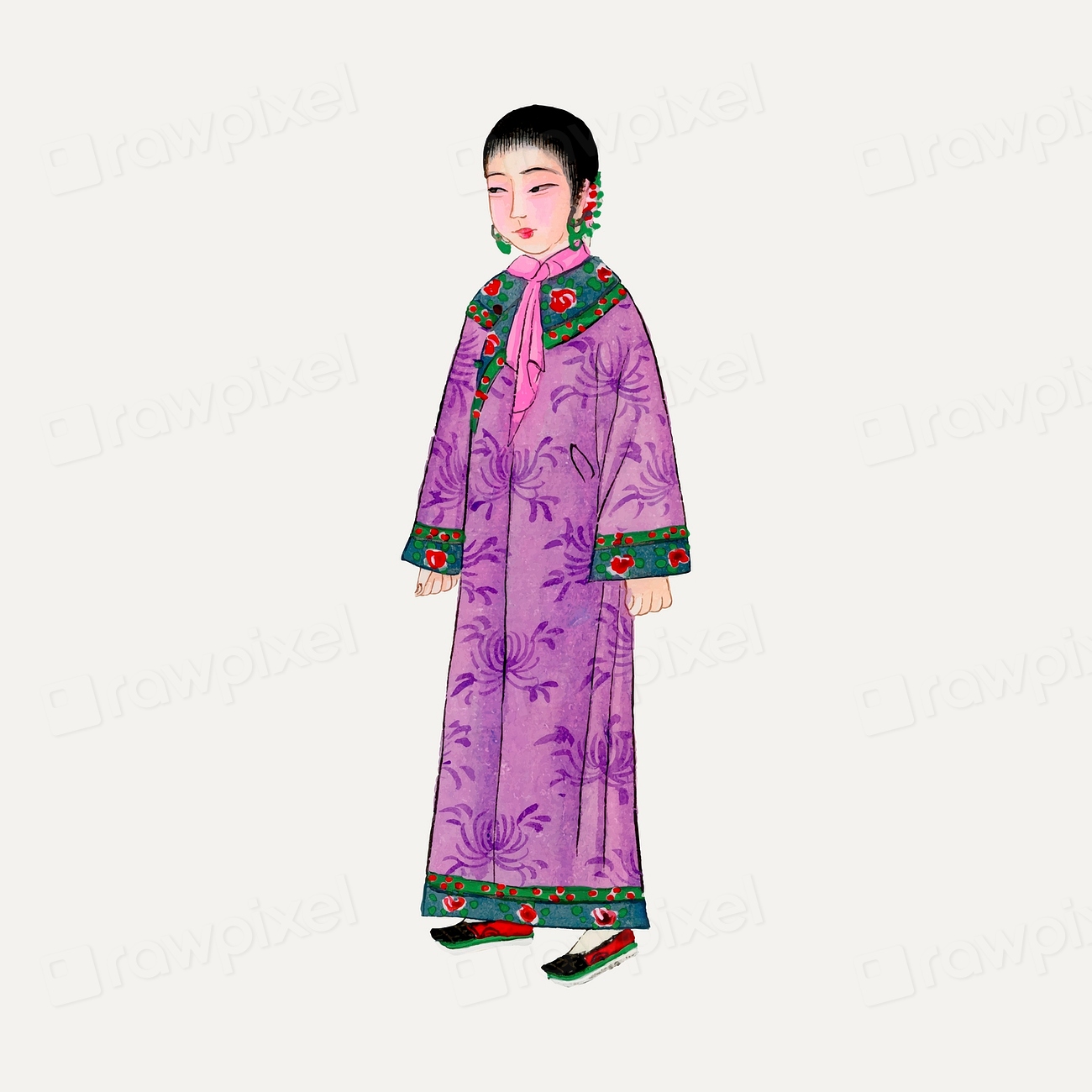 Woman in purple Manchu robe | Premium Vector Illustration - rawpixel