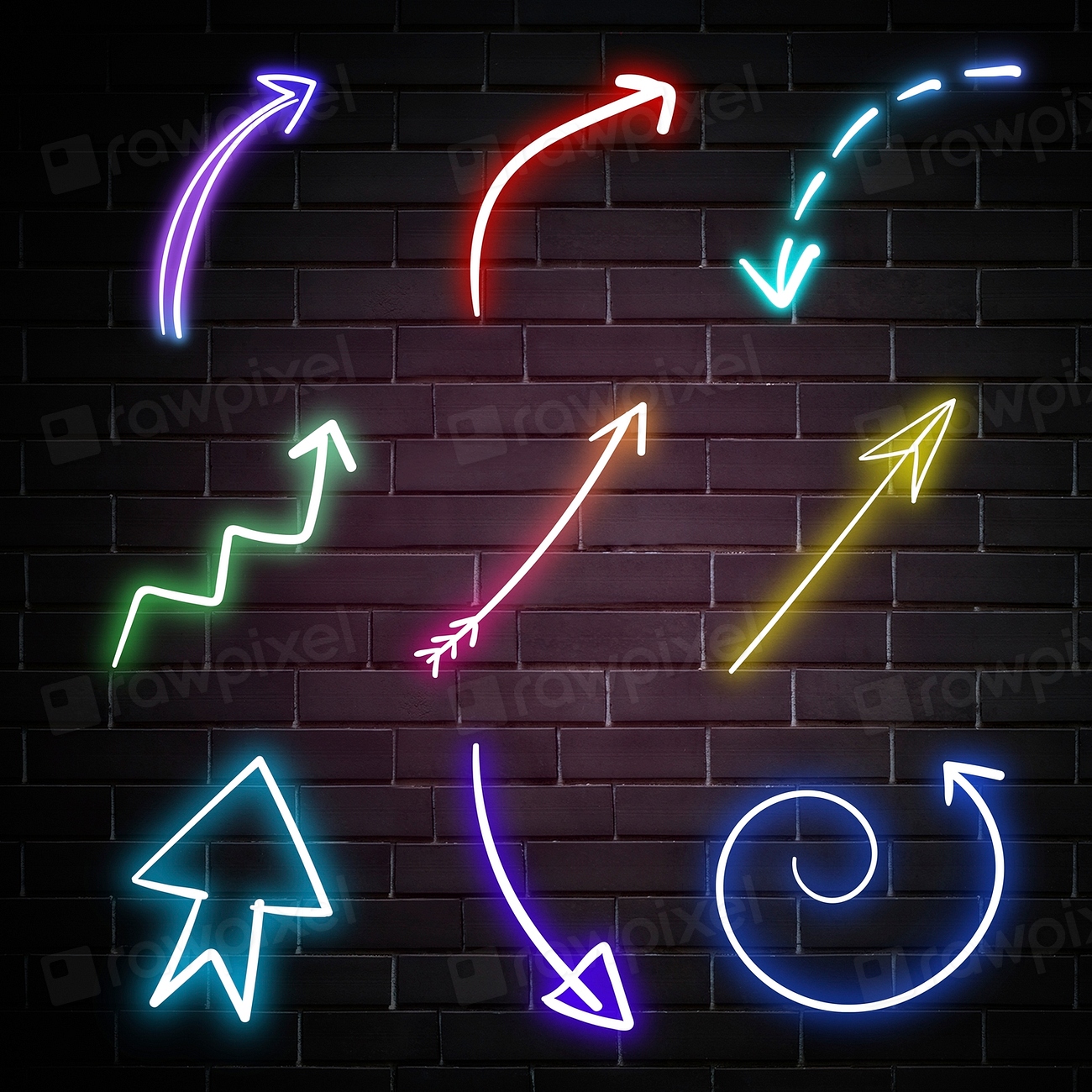 Neon arrows sign set brick | Premium PSD - rawpixel