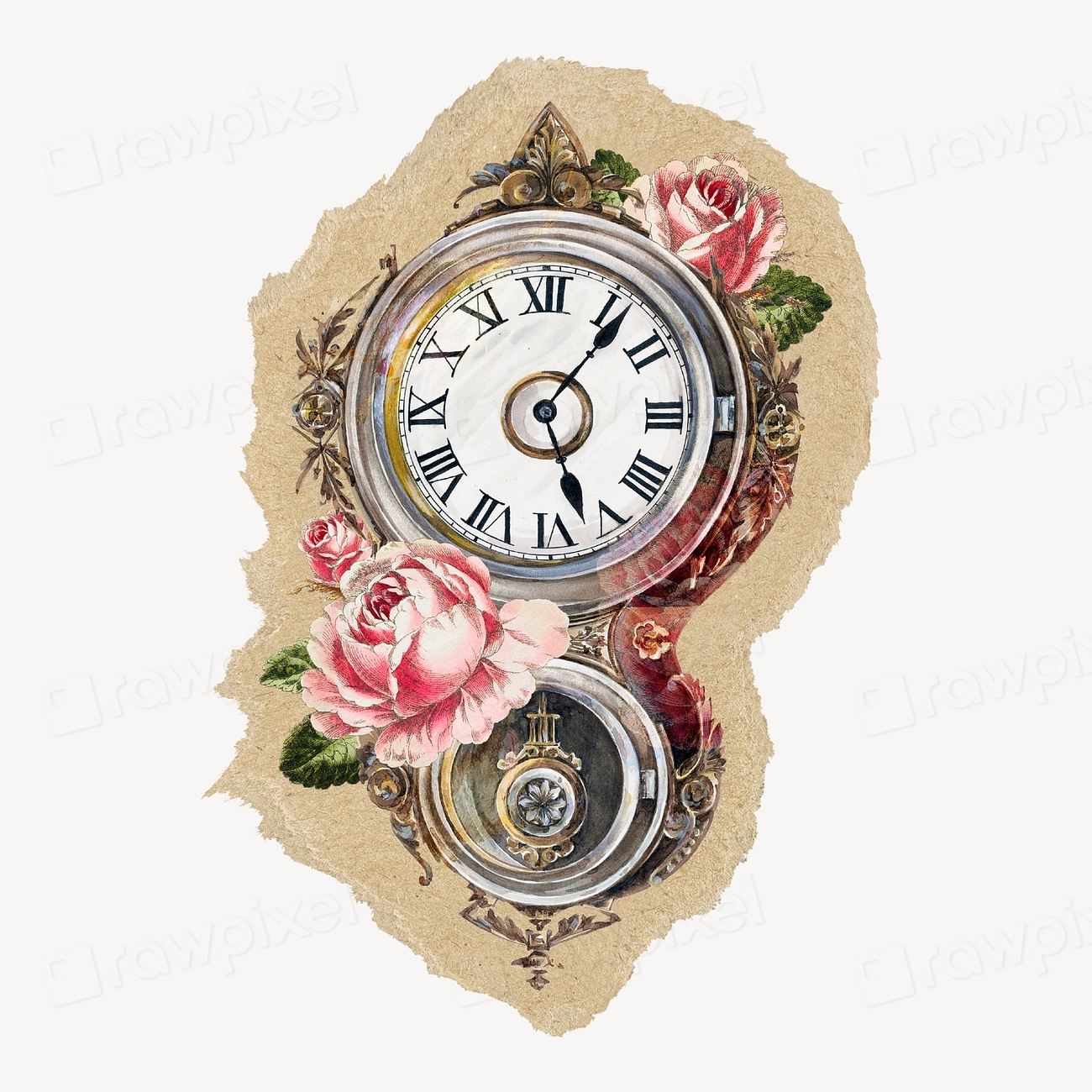 Floral pocket watch sticker, ripped | Premium PSD - rawpixel