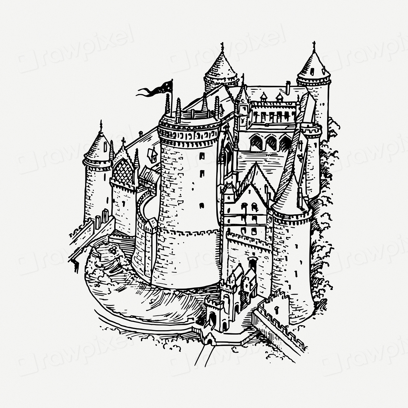 Castle drawing, vintage illustration psd. | Free PSD - rawpixel
