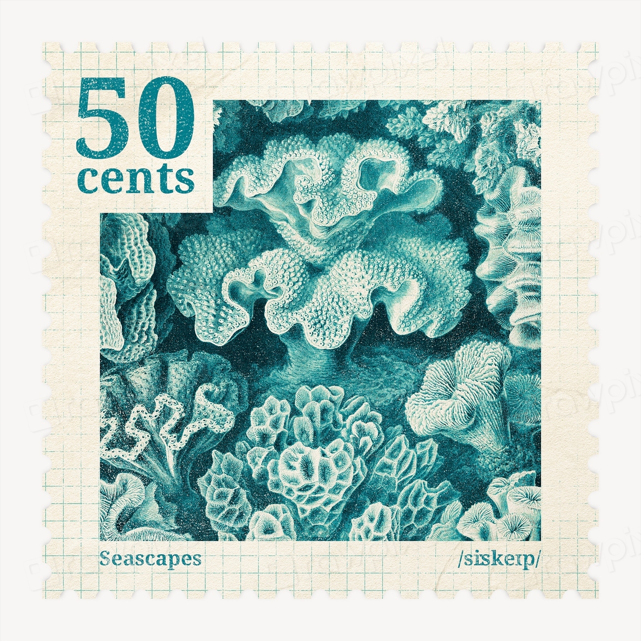 Ephemera coral postage stamp, aesthetic | Premium PSD - rawpixel