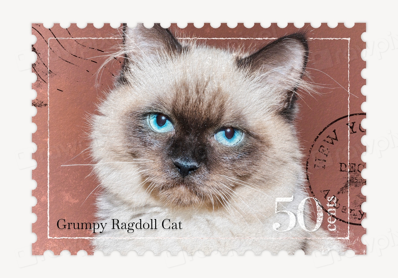 Cat postage stamp, animal collage | Free PSD - rawpixel