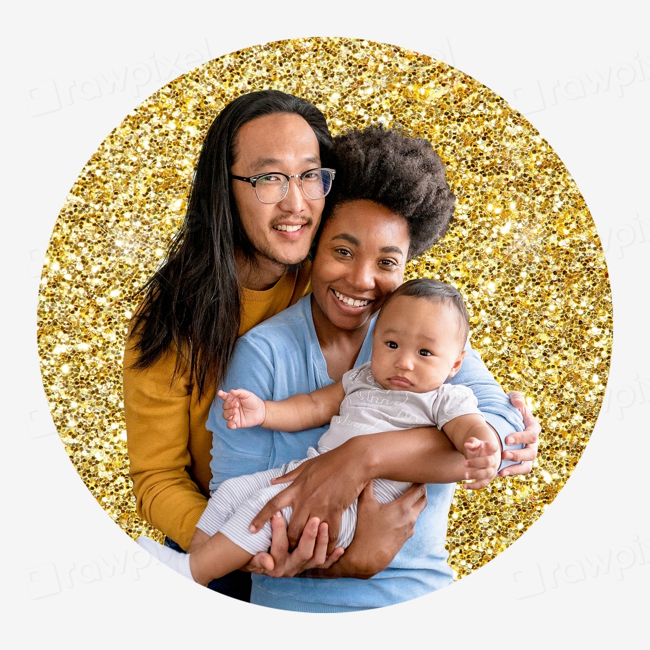 Cute diverse family, gold glitter | Free Photo - rawpixel