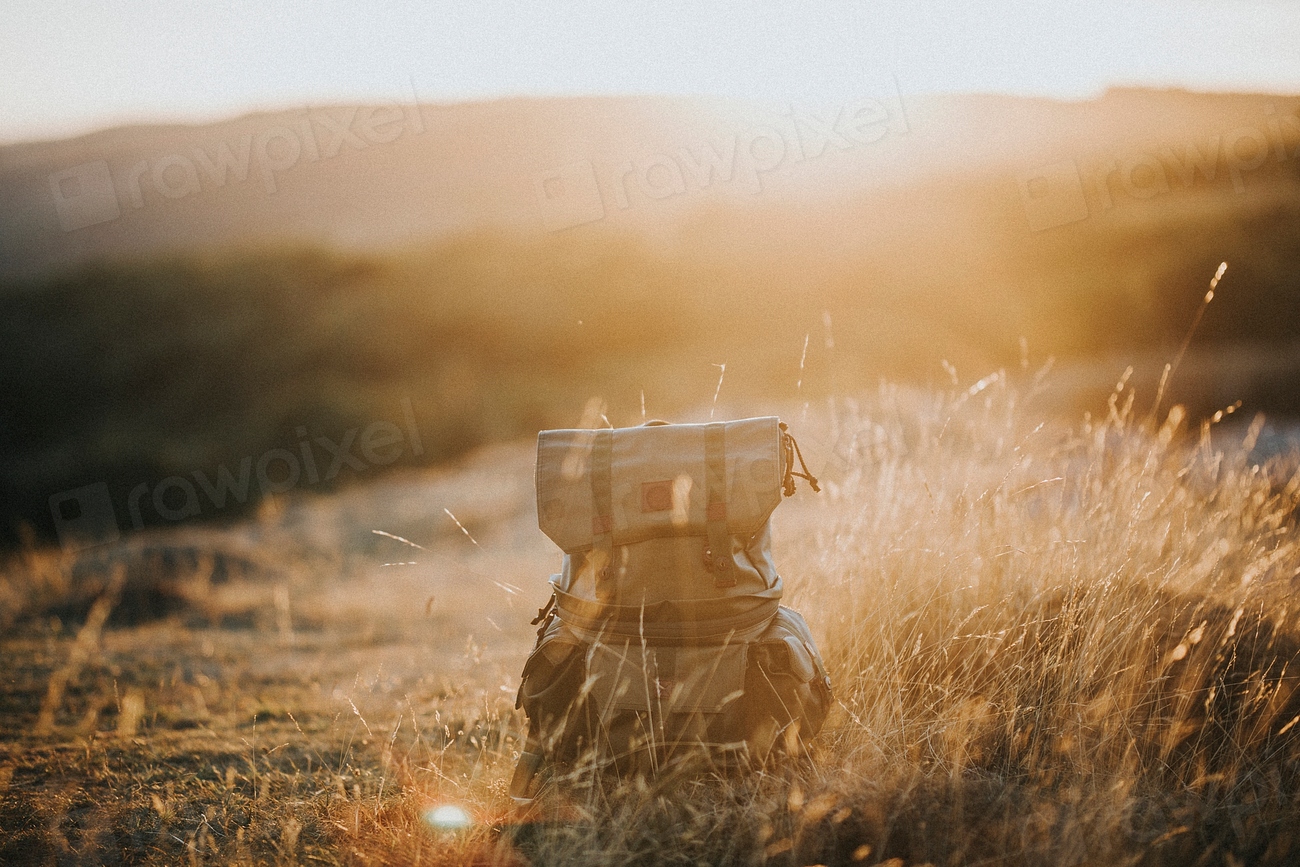 Backpack grass sun | Premium Photo - rawpixel