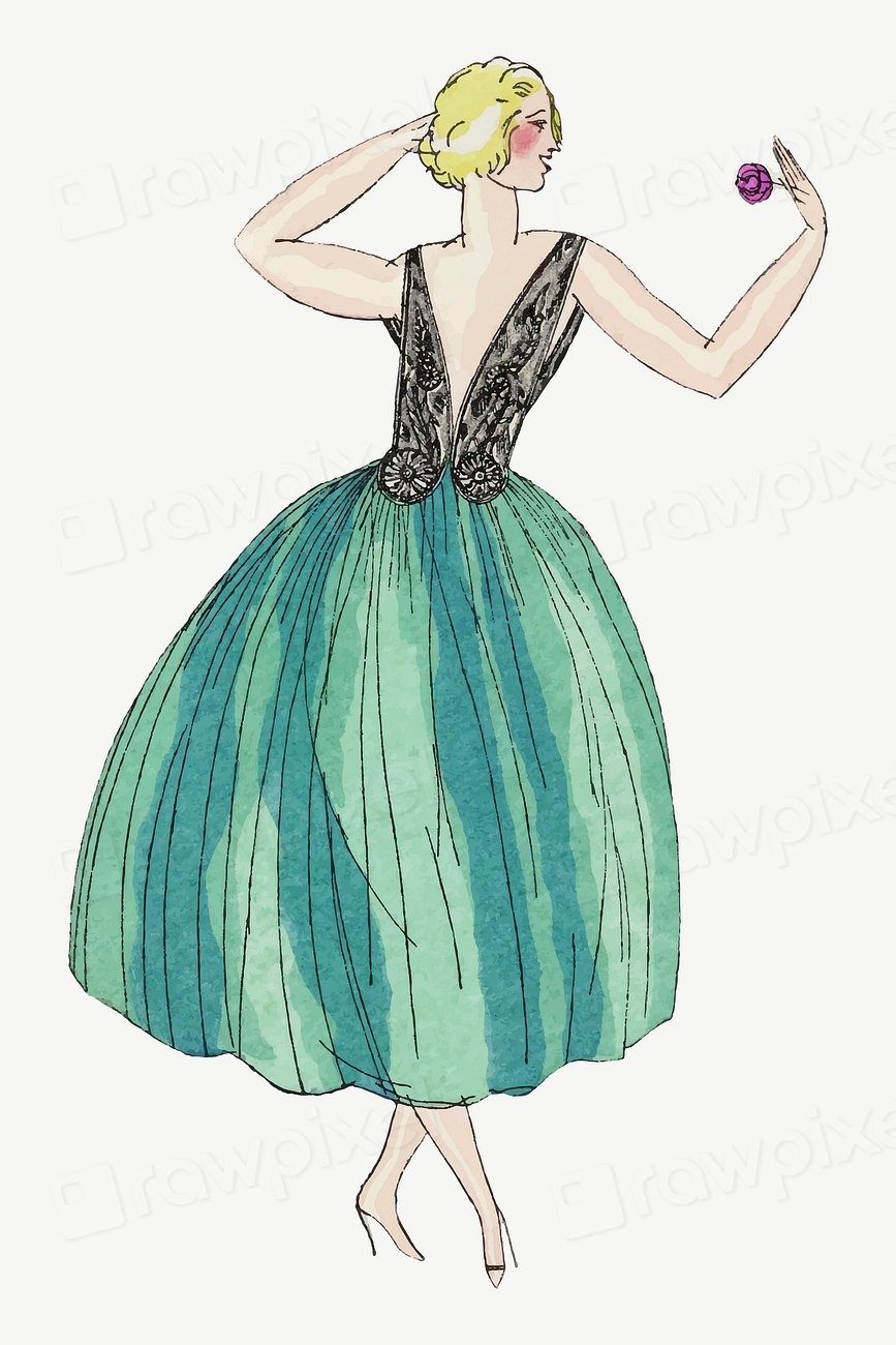 Woman in vintage dress vector, | Premium Vector Illustration - rawpixel