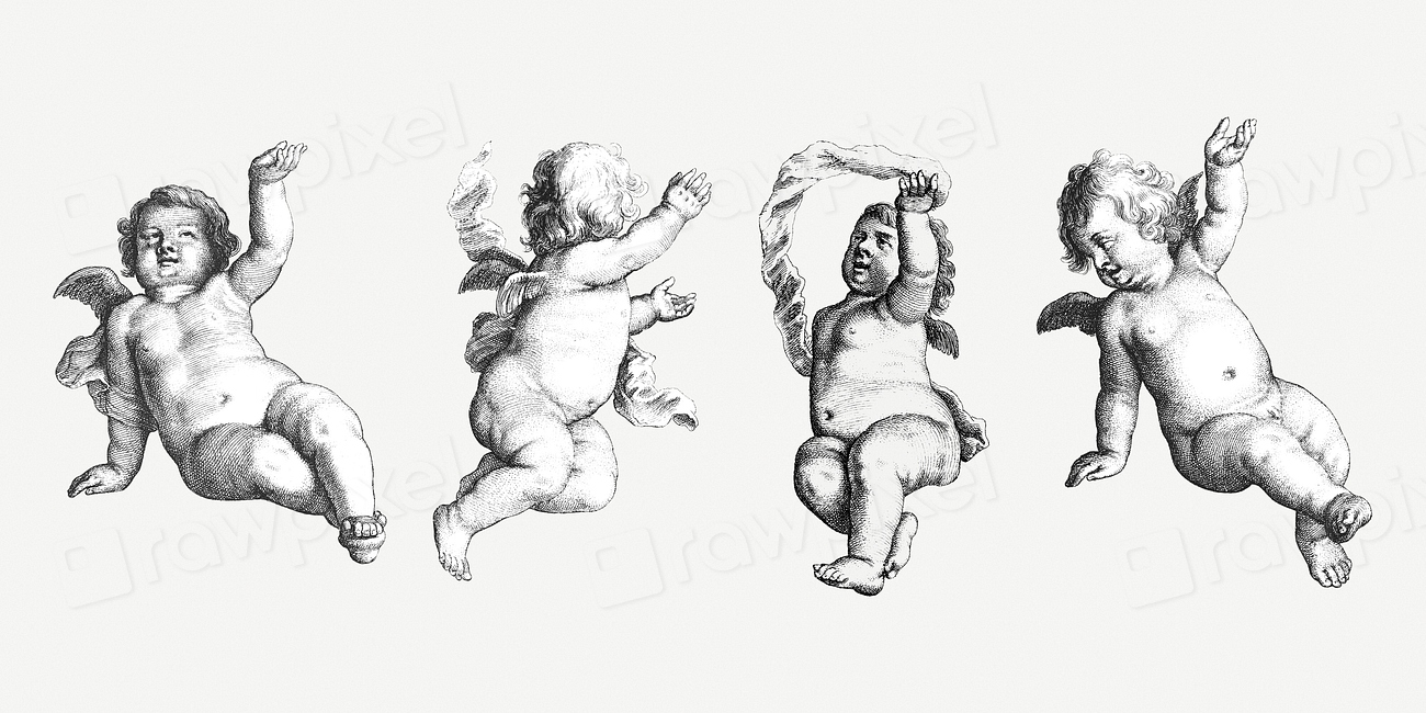 Vintage cute cherubs psd illustration | Premium PSD - rawpixel