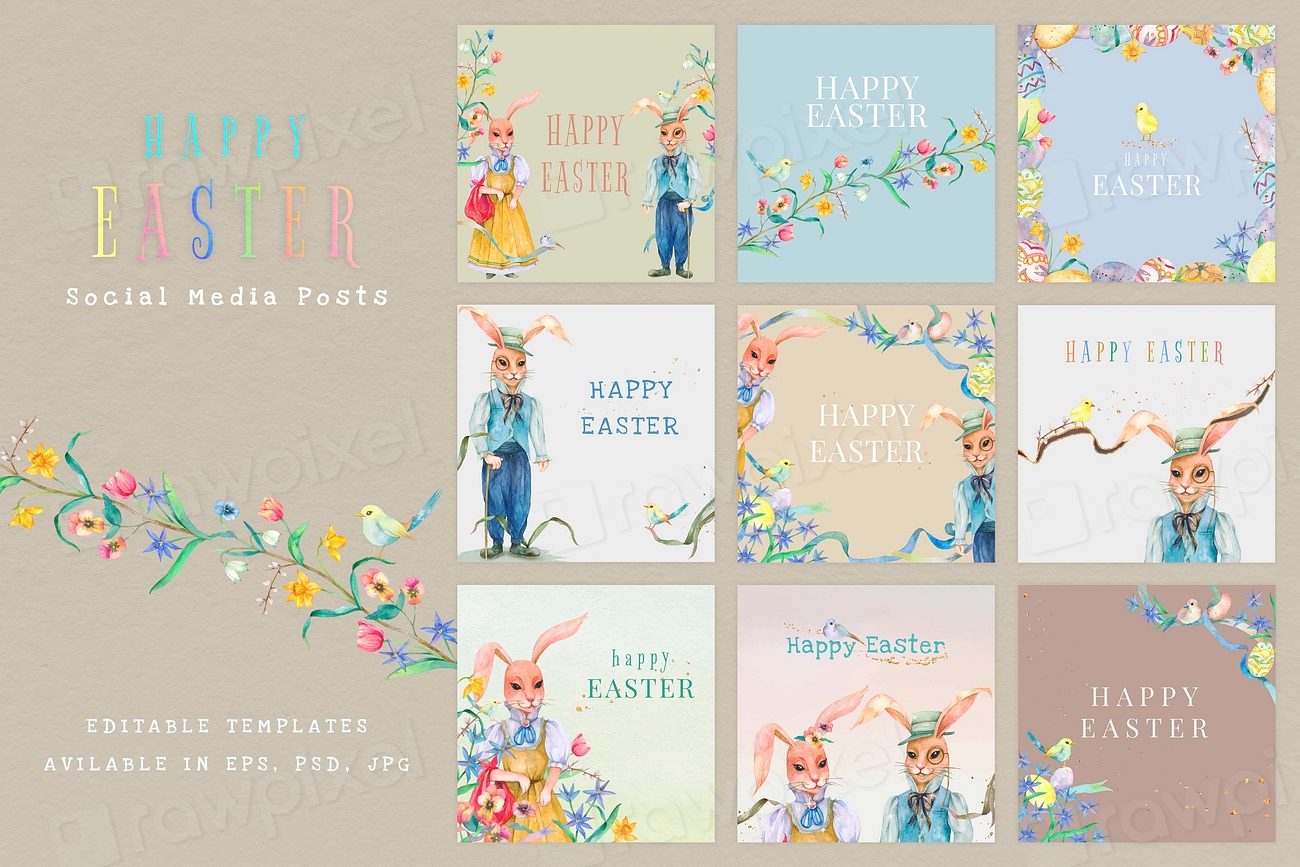 Happy Easter greeting templates vector | Premium Vector - rawpixel