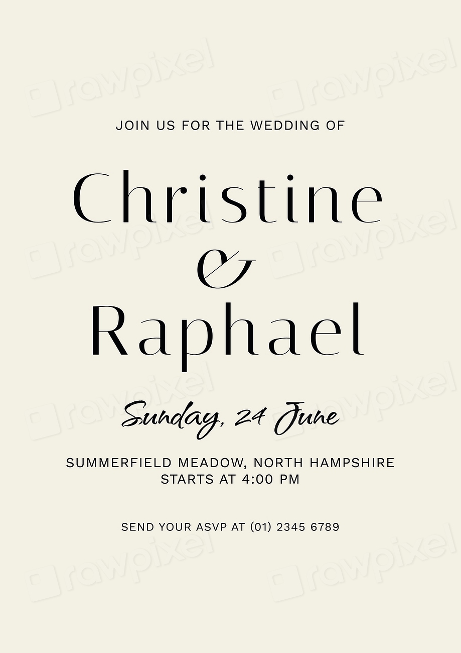 Beige wedding invitation template, simple | Free PSD Template - rawpixel