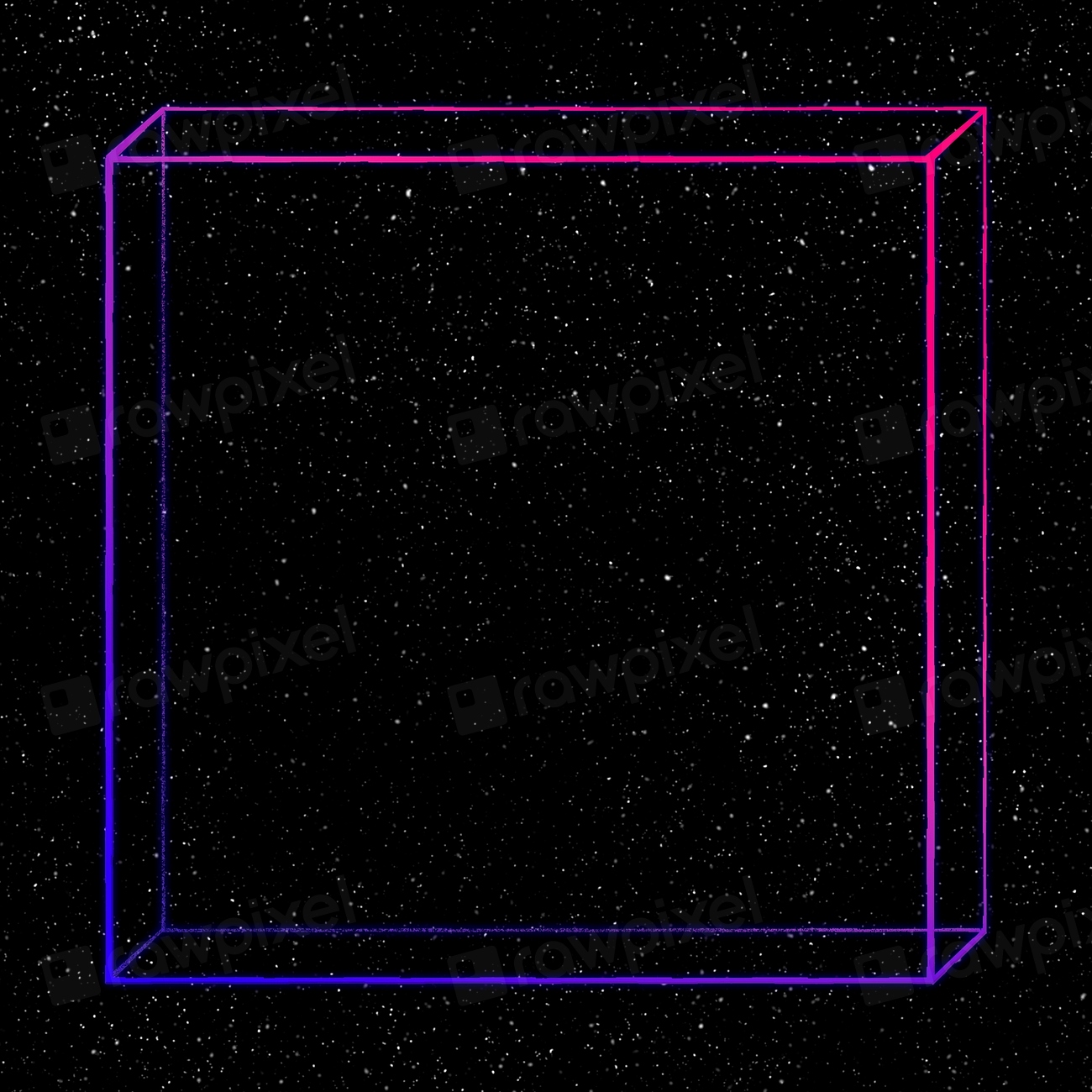 3D flat cuboid outline in neon | Free PSD - rawpixel