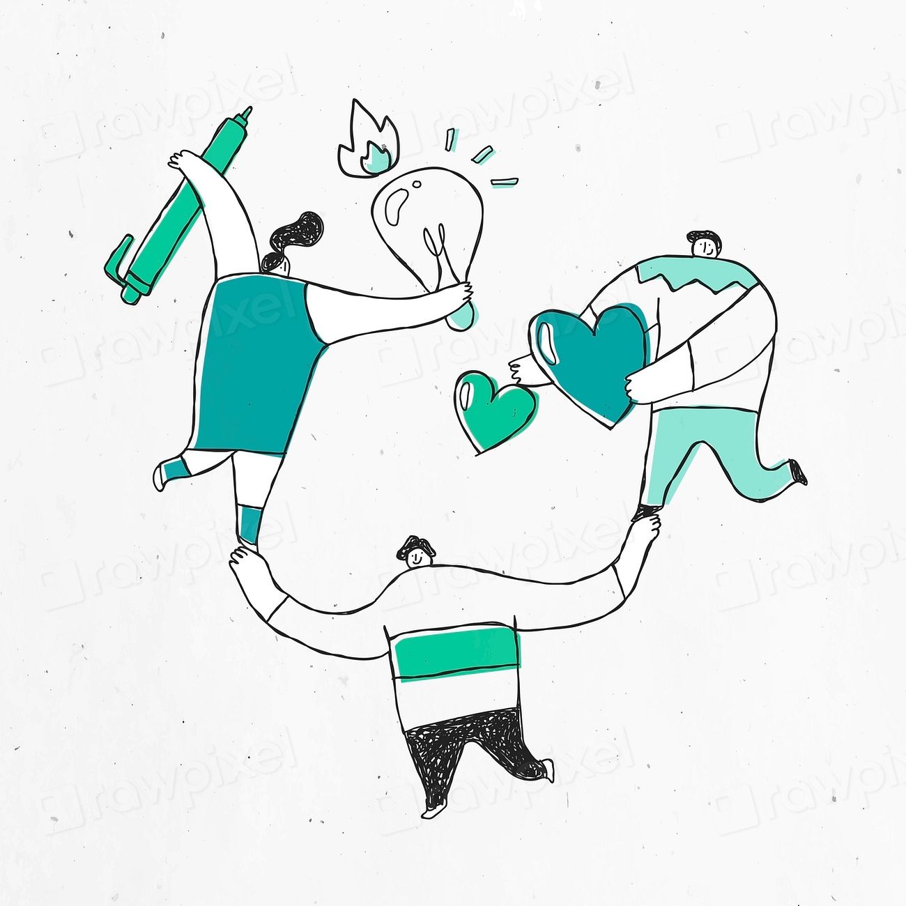 Green hand drawn team vector | Premium Vector Illustration - rawpixel