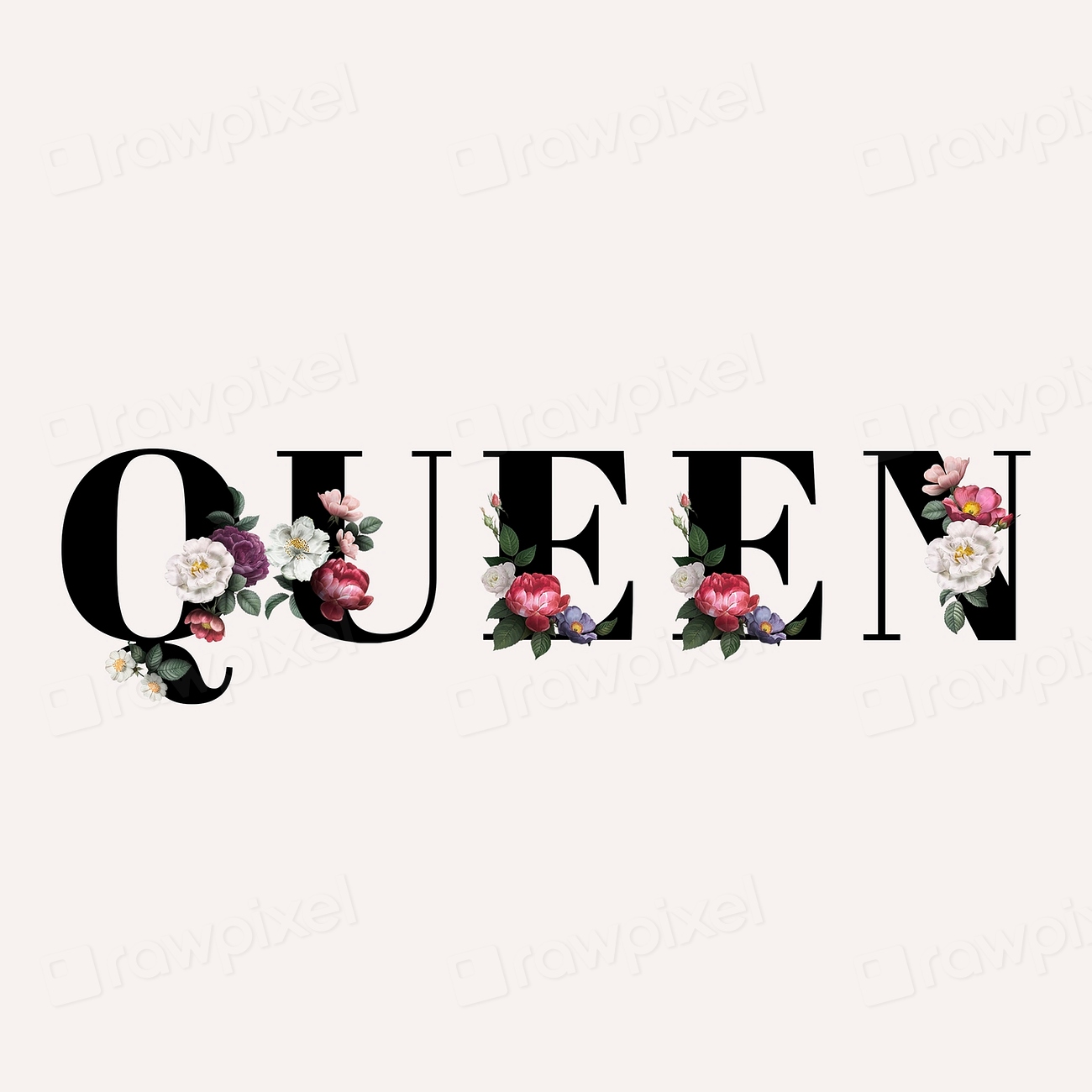 Floral queen word typography beige | Free Photo - rawpixel