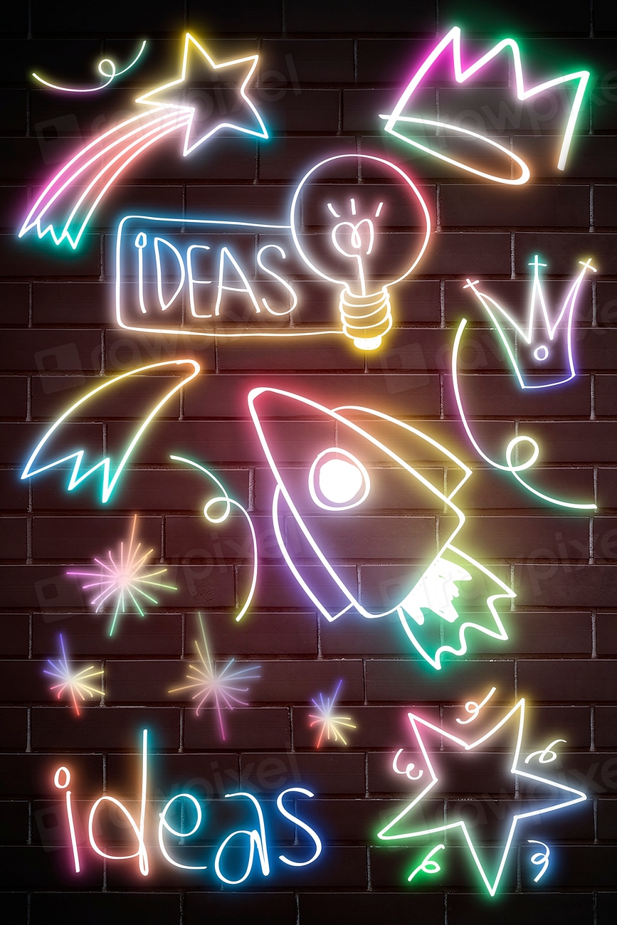 Rainbow neon glow doodle collection | Free Photo - rawpixel