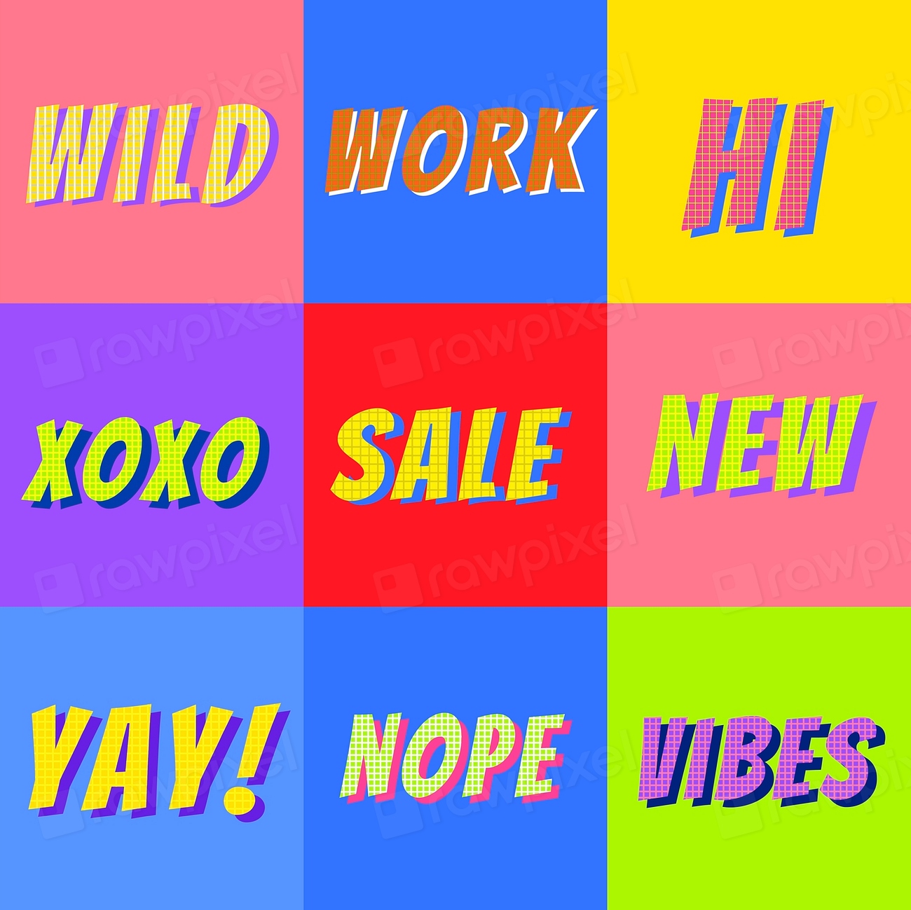 Text set colorful funky vector | Premium Vector - rawpixel